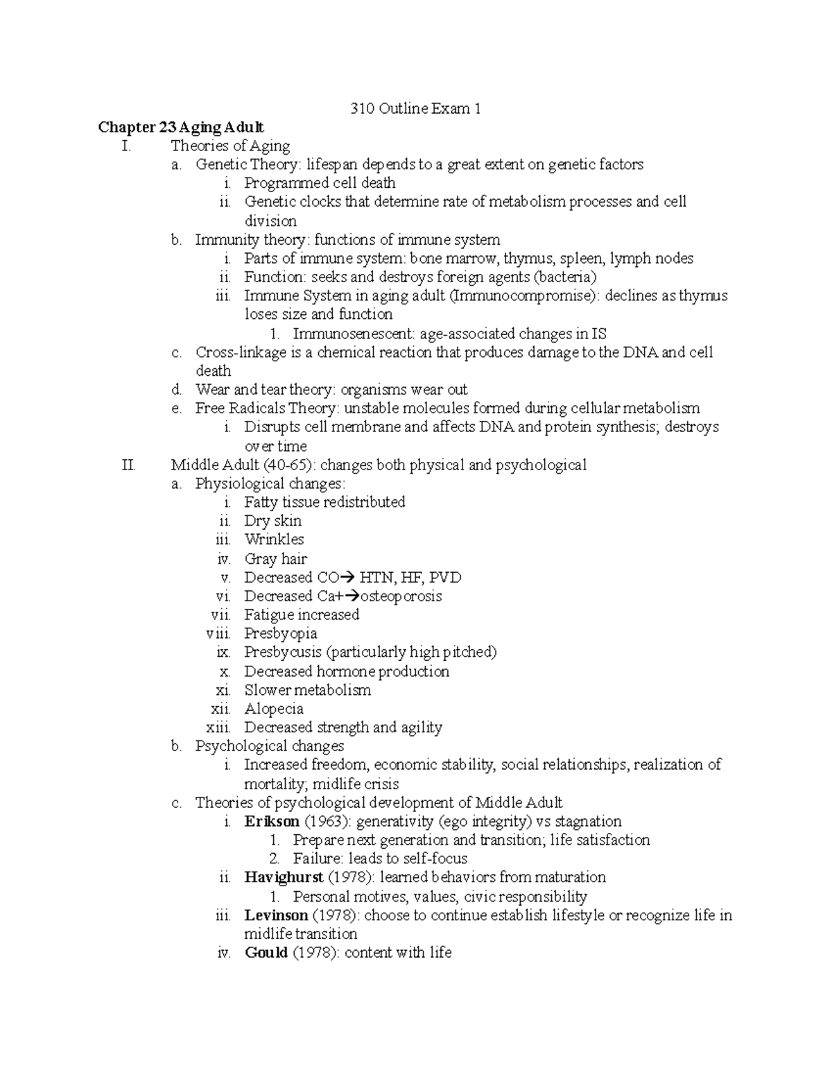 Outline Exam 1 - Theories of Aging a. Genetic Theory: lifespan depends ...
