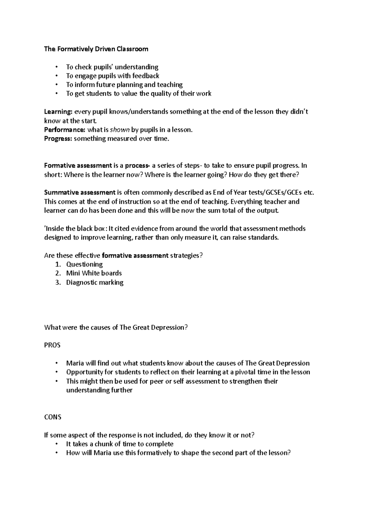 The Formatively Driven Classroom - Performance: what is shown by pupils ...