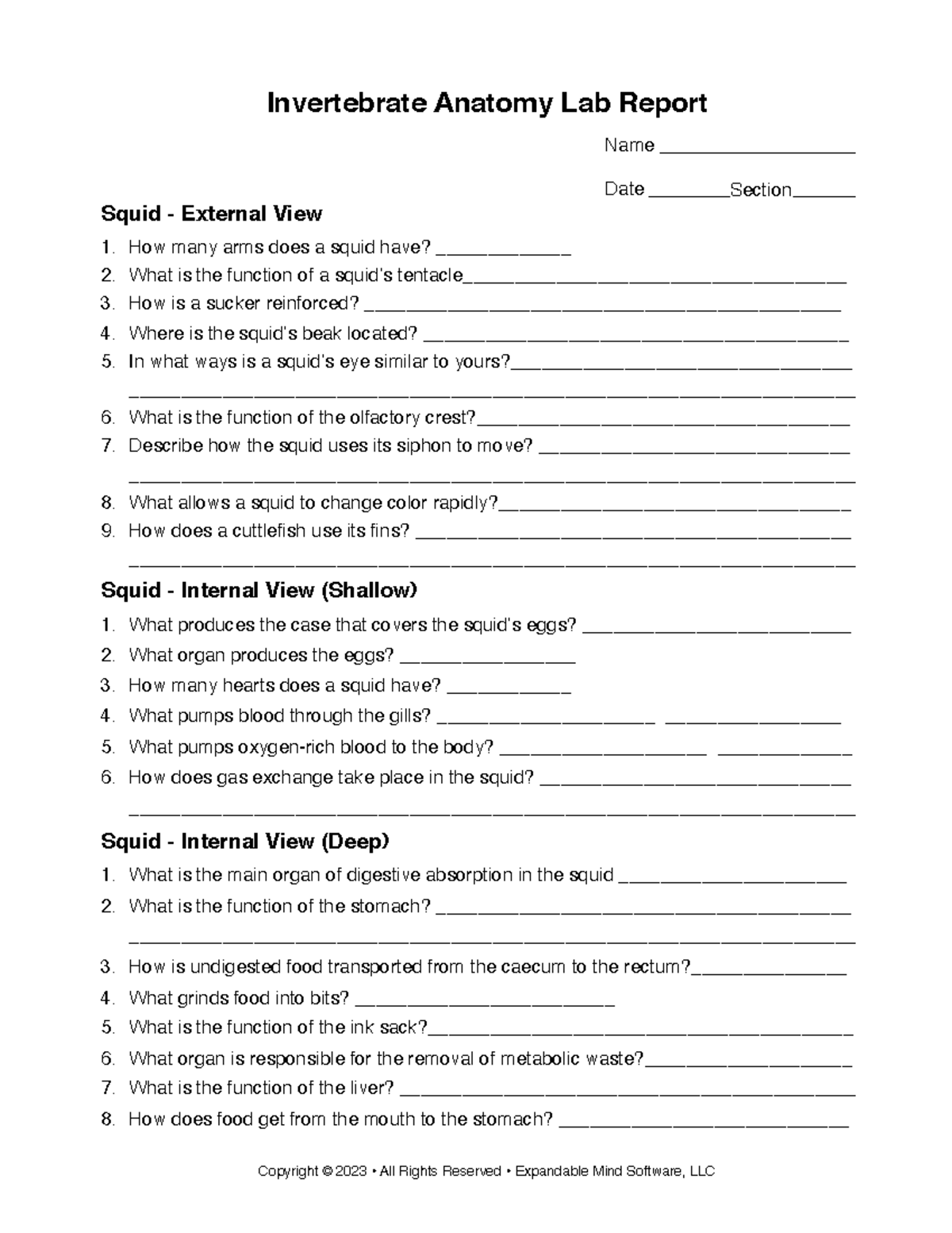 Invert Anatomy - Invertebrate Anatomy Lab Report Name Date Section ...