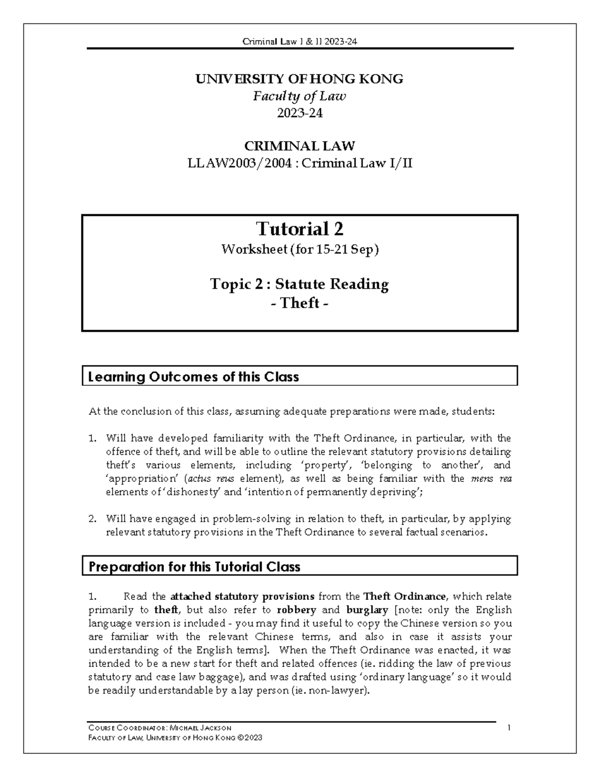 1. Tutorial 2 - Worksheet - COURSE COORDINATOR: MICHAEL JACKSON 1 ...