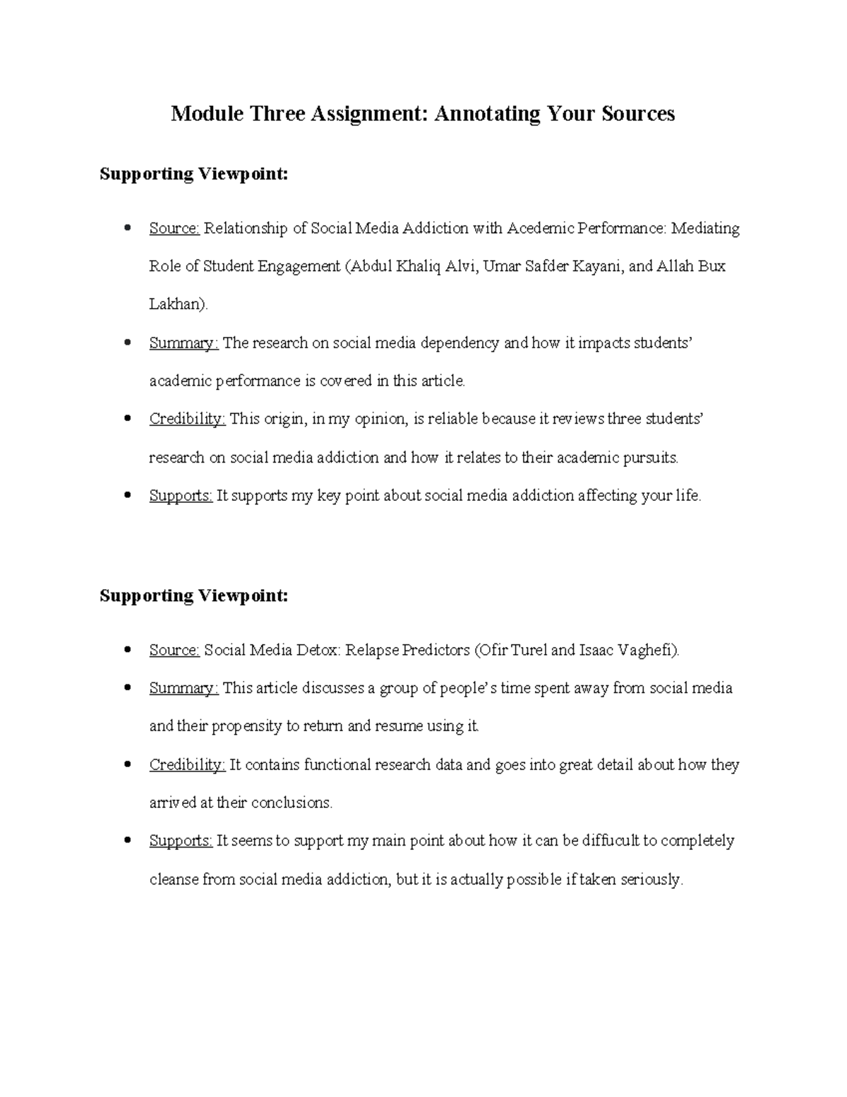 ENG - Module Three - Assignment - Module Three Assignment: Annotating Your Sources Supporting ...