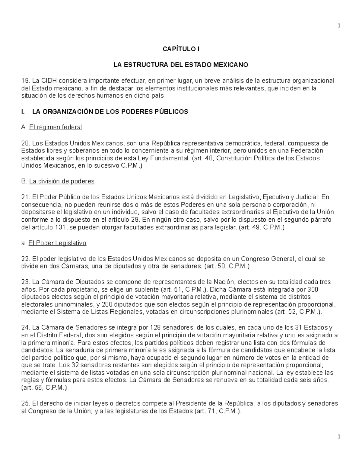 Estado Mexicano - I. LA ORGANIZACIÓN DE LOS PODERES PÚBLICOS A. El ...