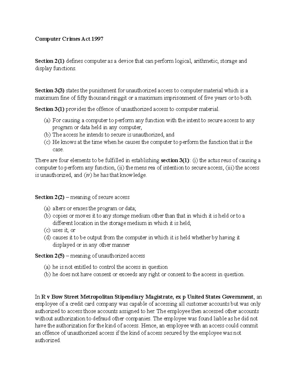 Computer Crimes - Section 3(3) states the punishment for unauthorized ...