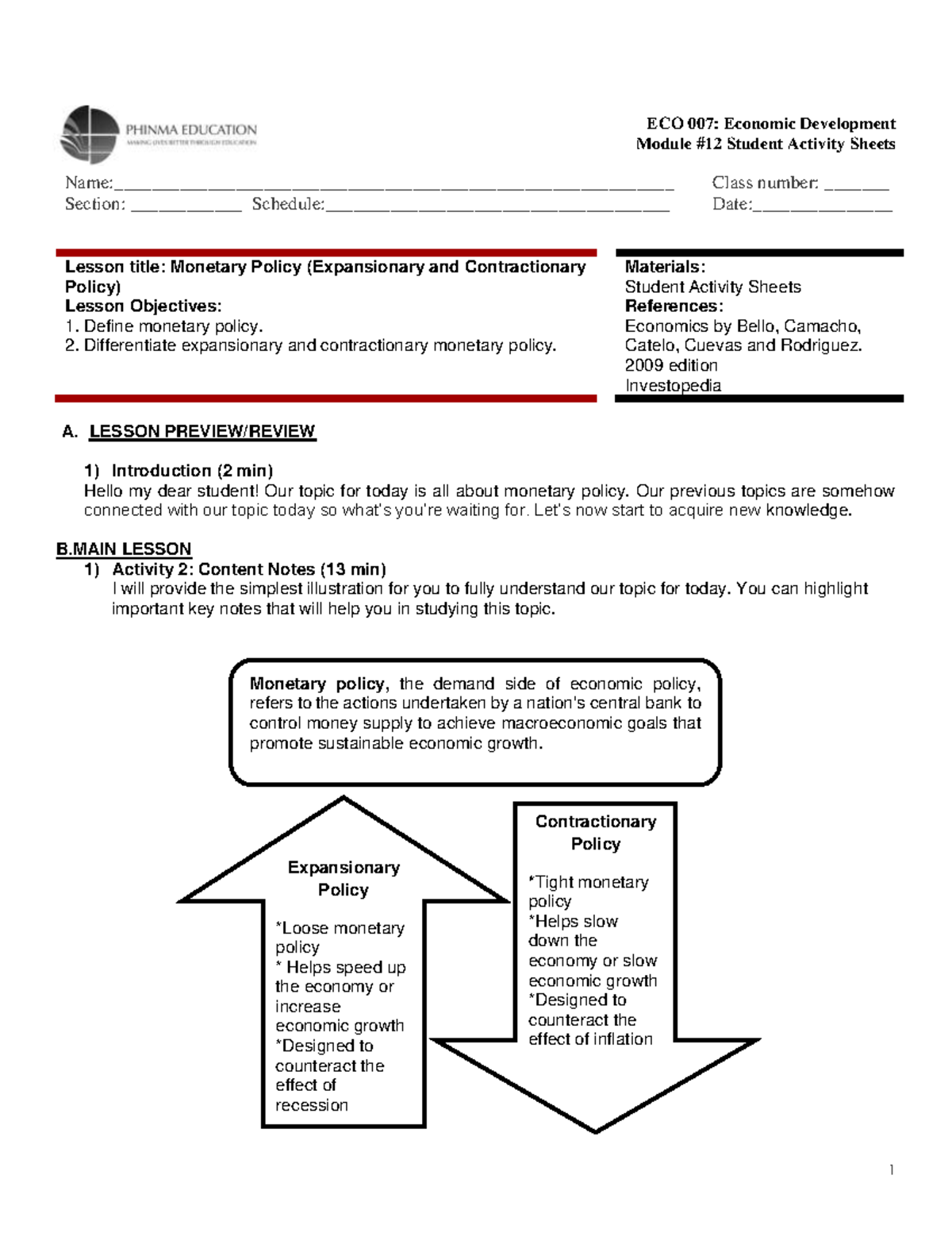 SAS#12-ECO007 - FOR ECO CLASSS - Module #12 Student Activity Sheets ...