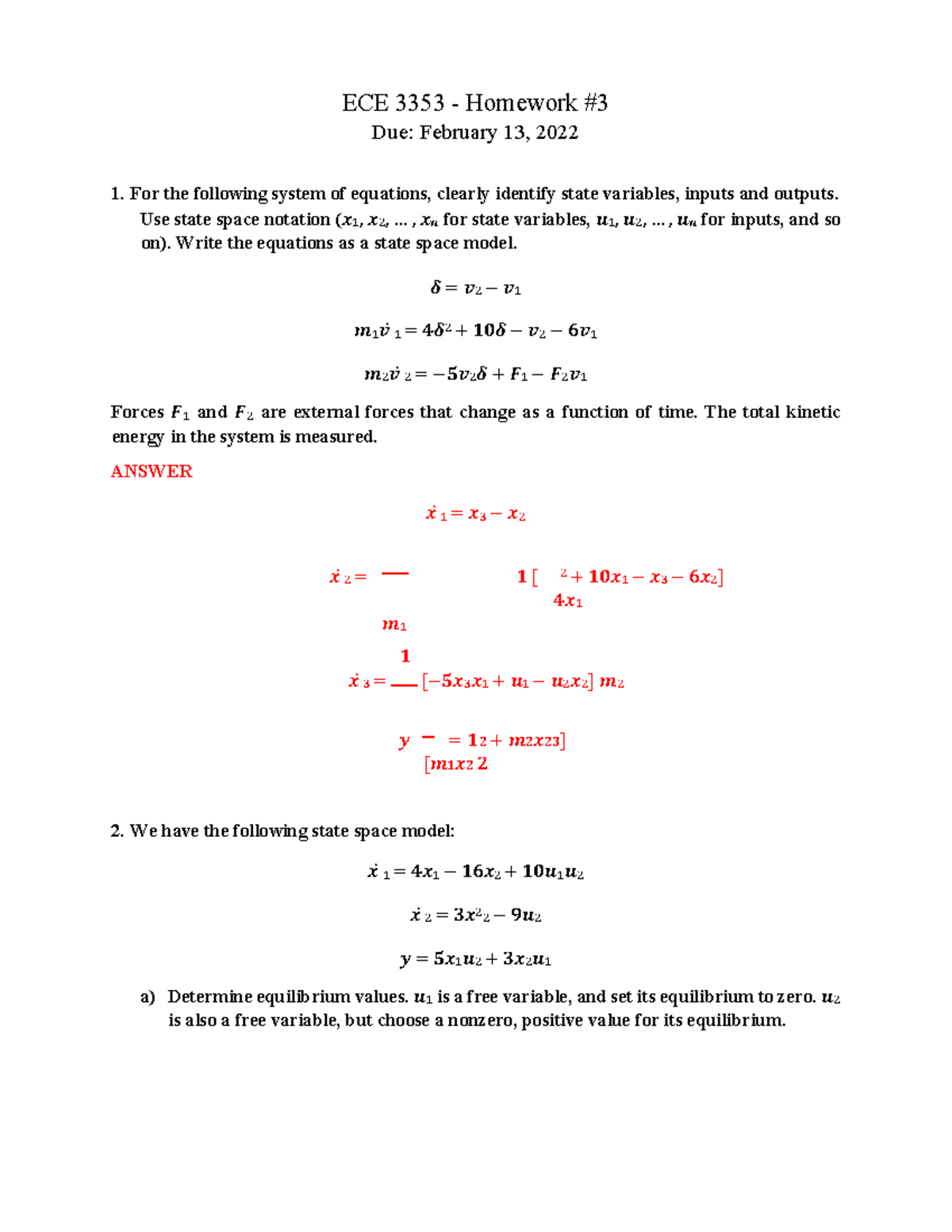 3353 Spring HW#3 - ECE 3353 - Homework Due: February 13, 2022 1. For ...
