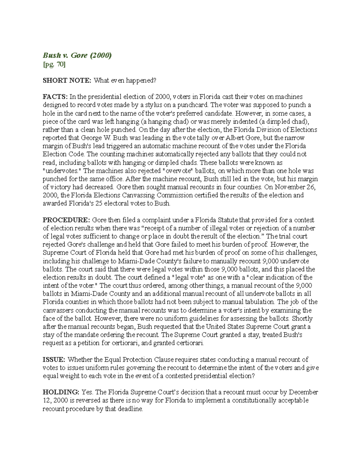 Constitutional Law - Prof. Hernandez 1 - Bush v. Gore (2000) [pg. 70 ...