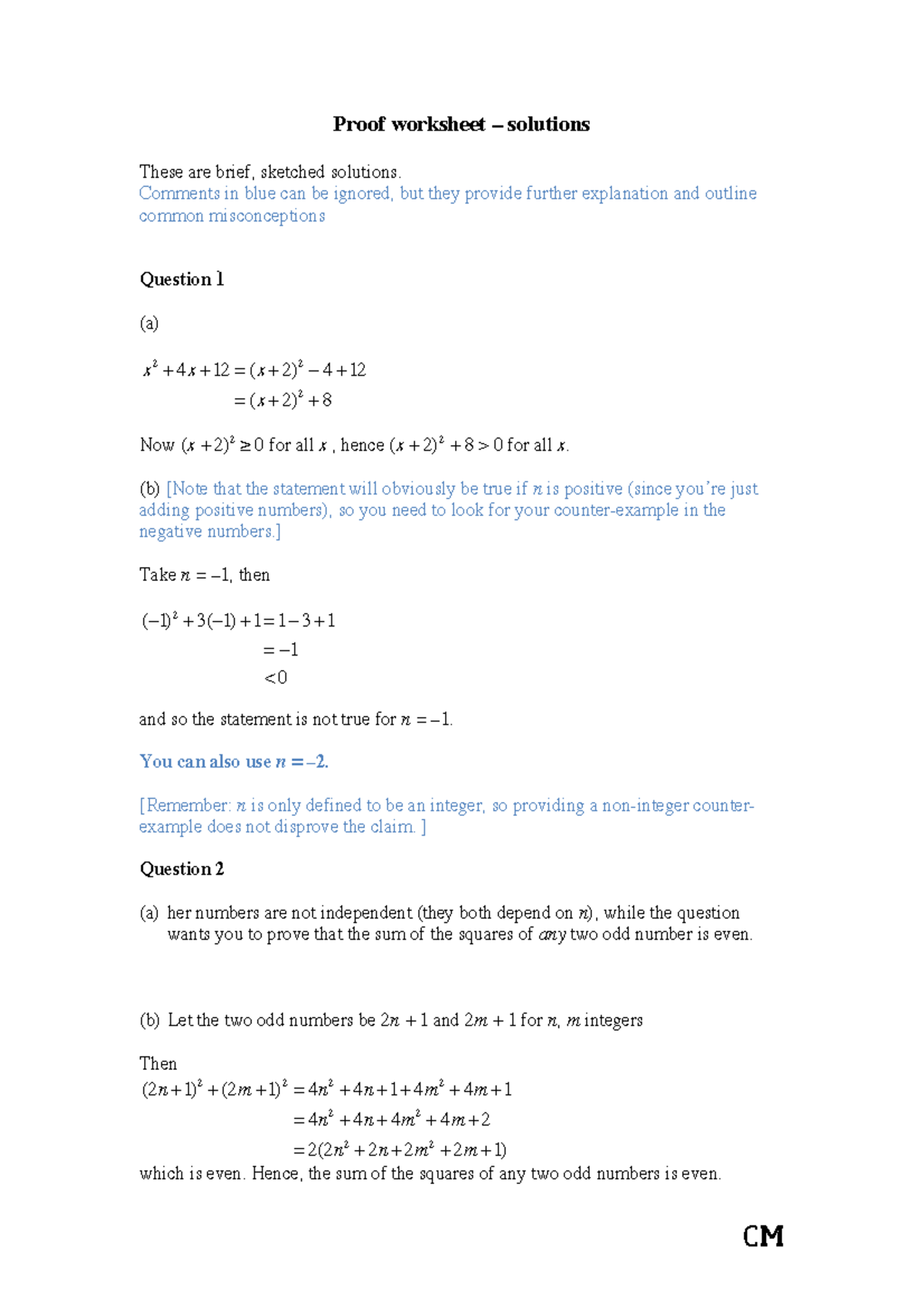 Proof by contradiction–-WS 3 solutions - Proof worksheet – solutions ...