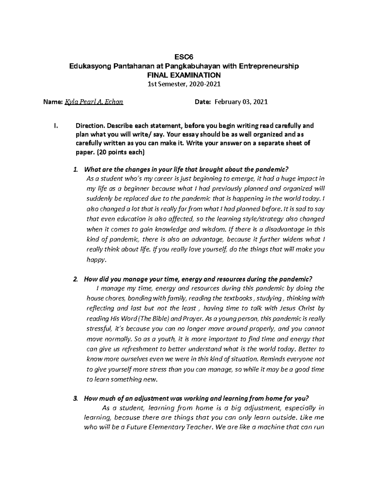 Edukasyong Pantahanan at Pangkabuhayan with Entrepreneurship - Echon ...