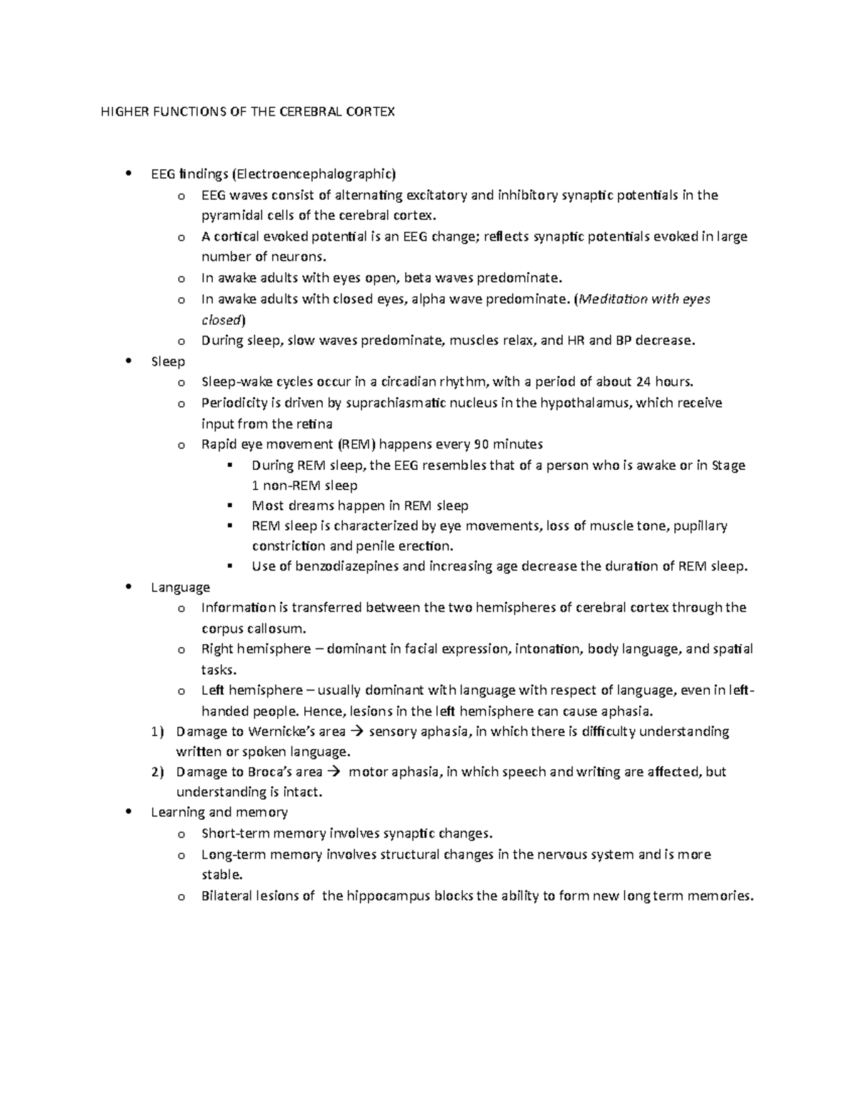 Higher Functions OF THE Cerebral Cortex - HIGHER FUNCTIONS OF THE ...