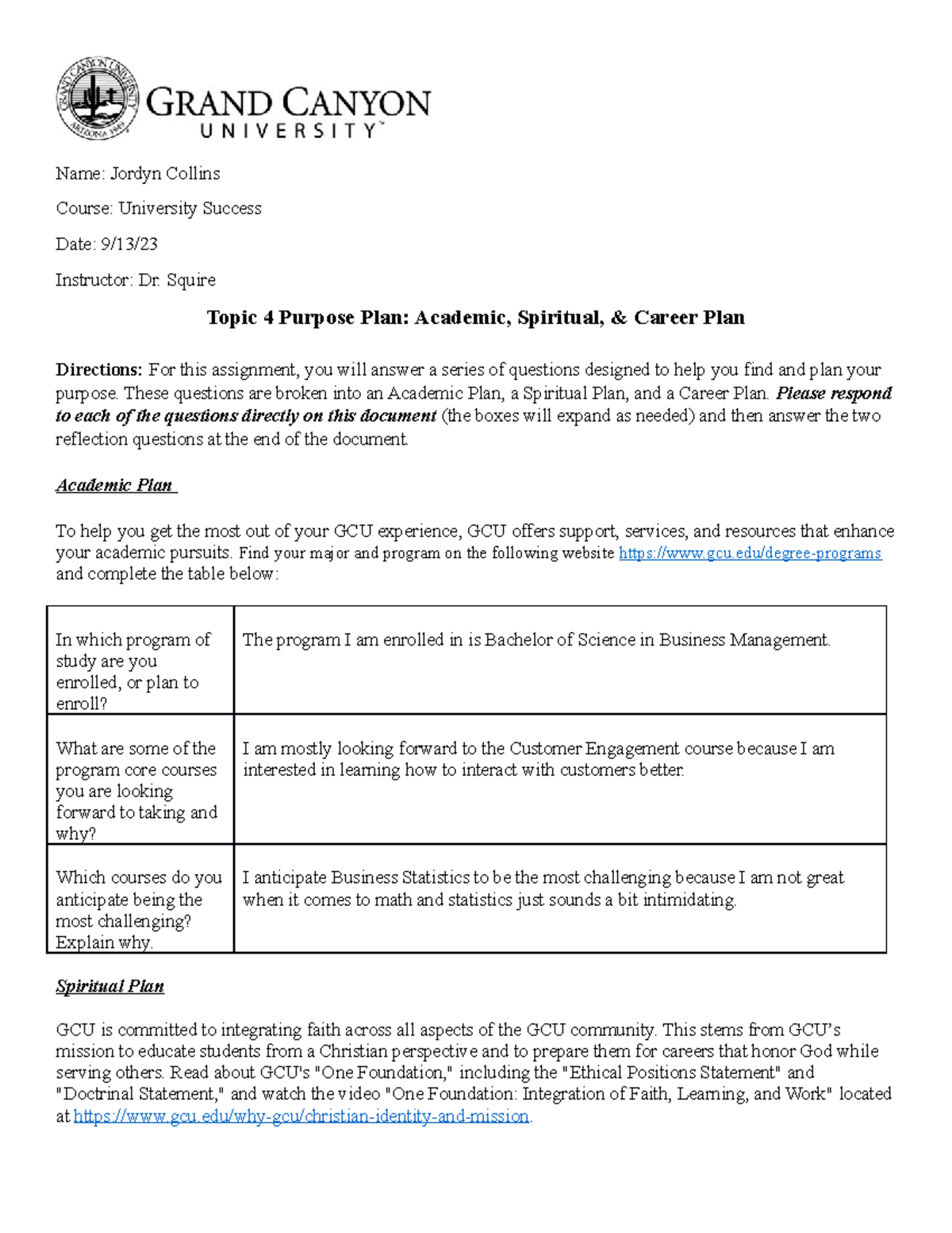 UNV-103-RS-T4 Purpose Plan Online (1) - Name: Jordyn Collins Course ...