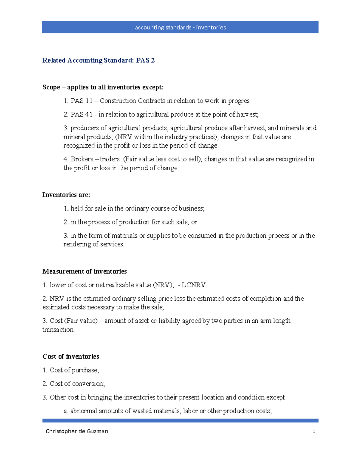 PAS-2 Inventory - Related Accounting Standard: PAS 2 Scope – applies to ...