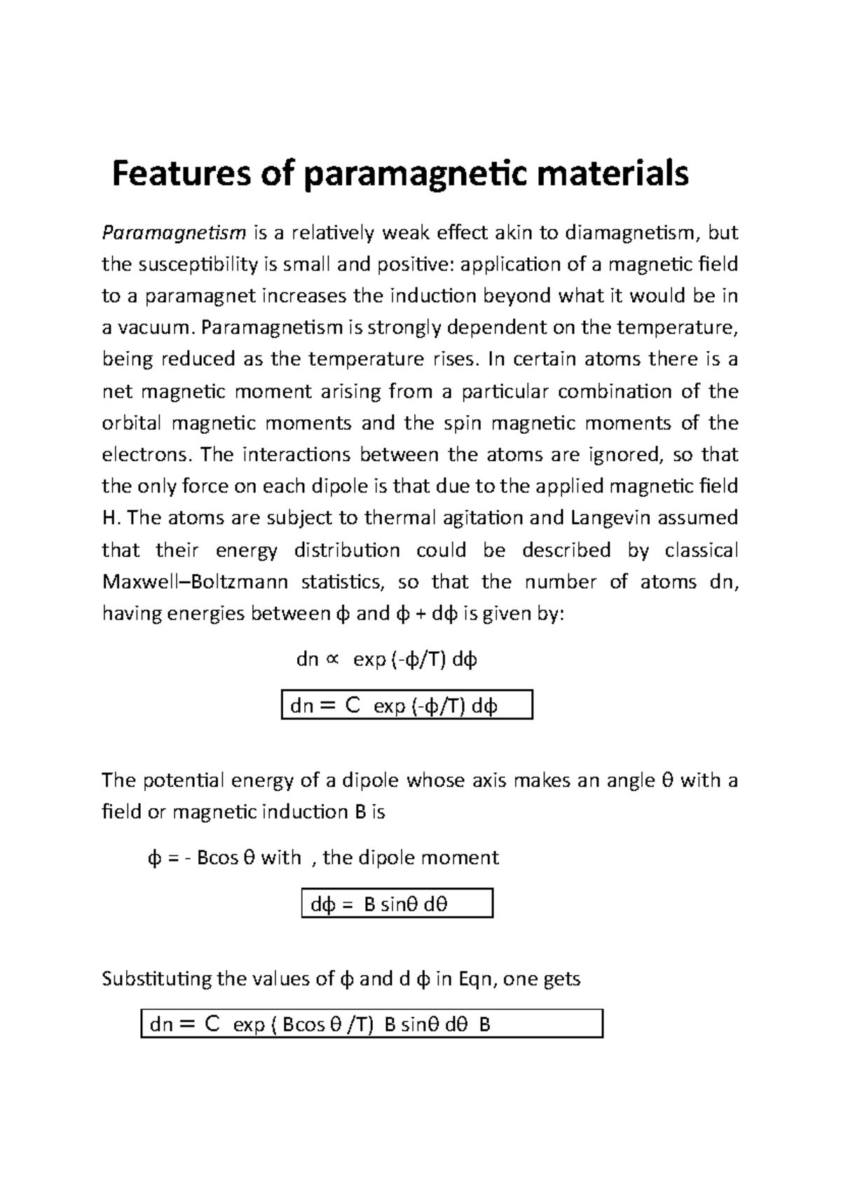 Features of paramagnetic materials - Features of paramagnetic materials ...