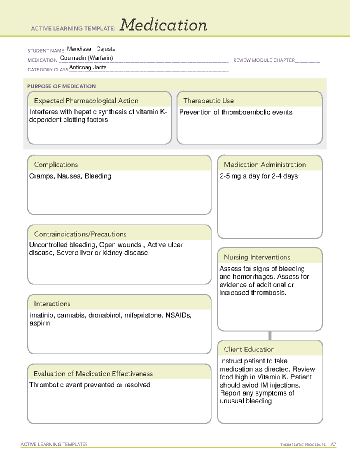 Coumadin - medication practice - ACTIVE LEARNING TEMPLATES THERAPEUTIC ...
