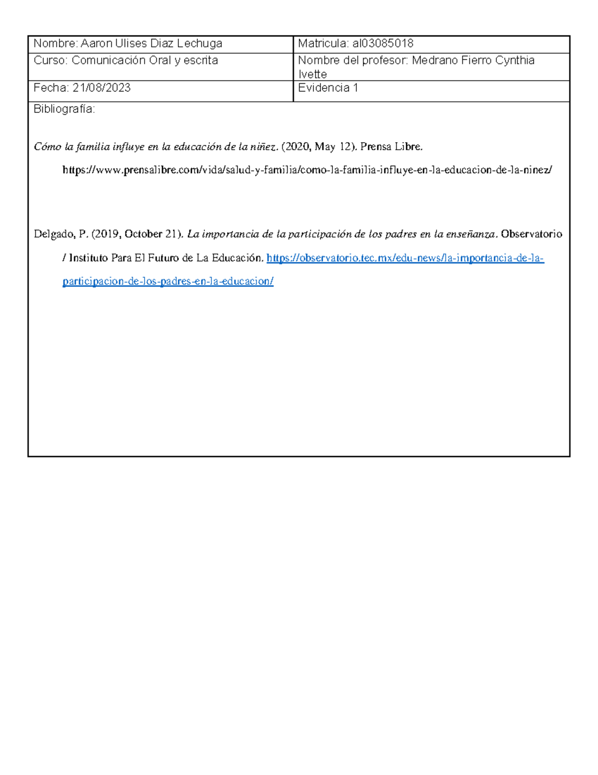 Avance de evidencia 1 - APUNTES - Nombre: Aaron Ulises Diaz Lechuga ...