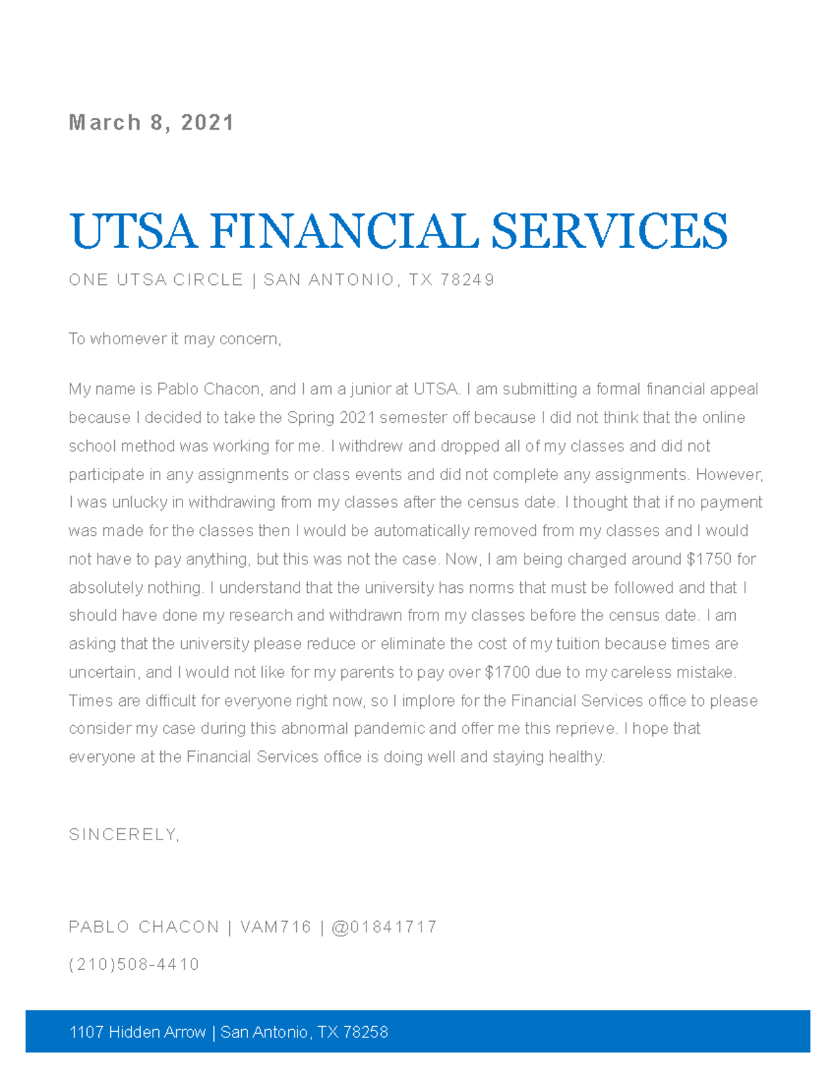 Utsa financial services office - March 8, 2021 UTSA FINANCIAL SERVICES ...
