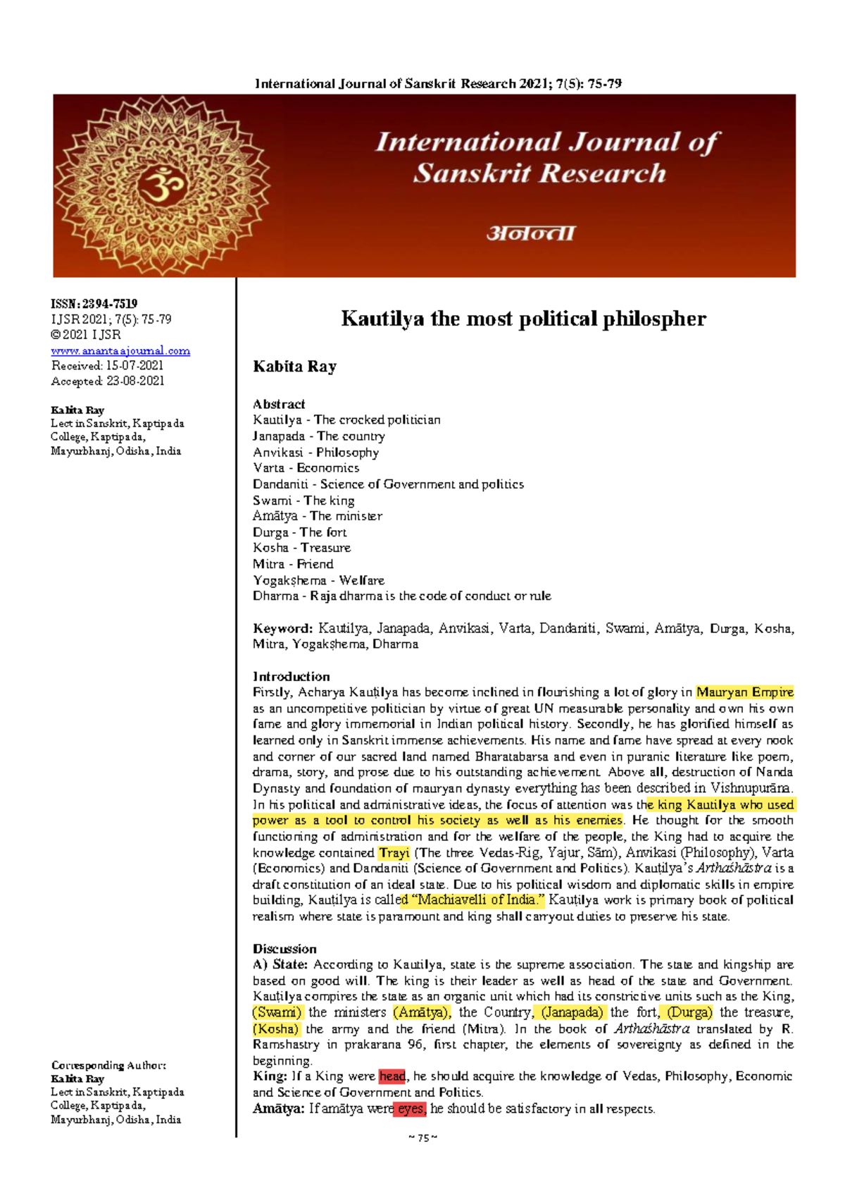 Kautaliya.pdf2 - Kautaliya.pdf2 - International Journal of Sanskrit ...