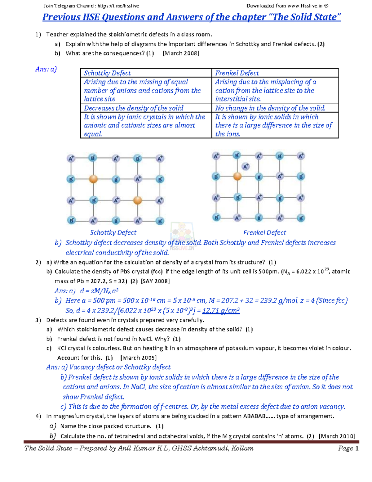 Hsslive-1. The solid state Previous Qns. and Answers - Previous HSE ...
