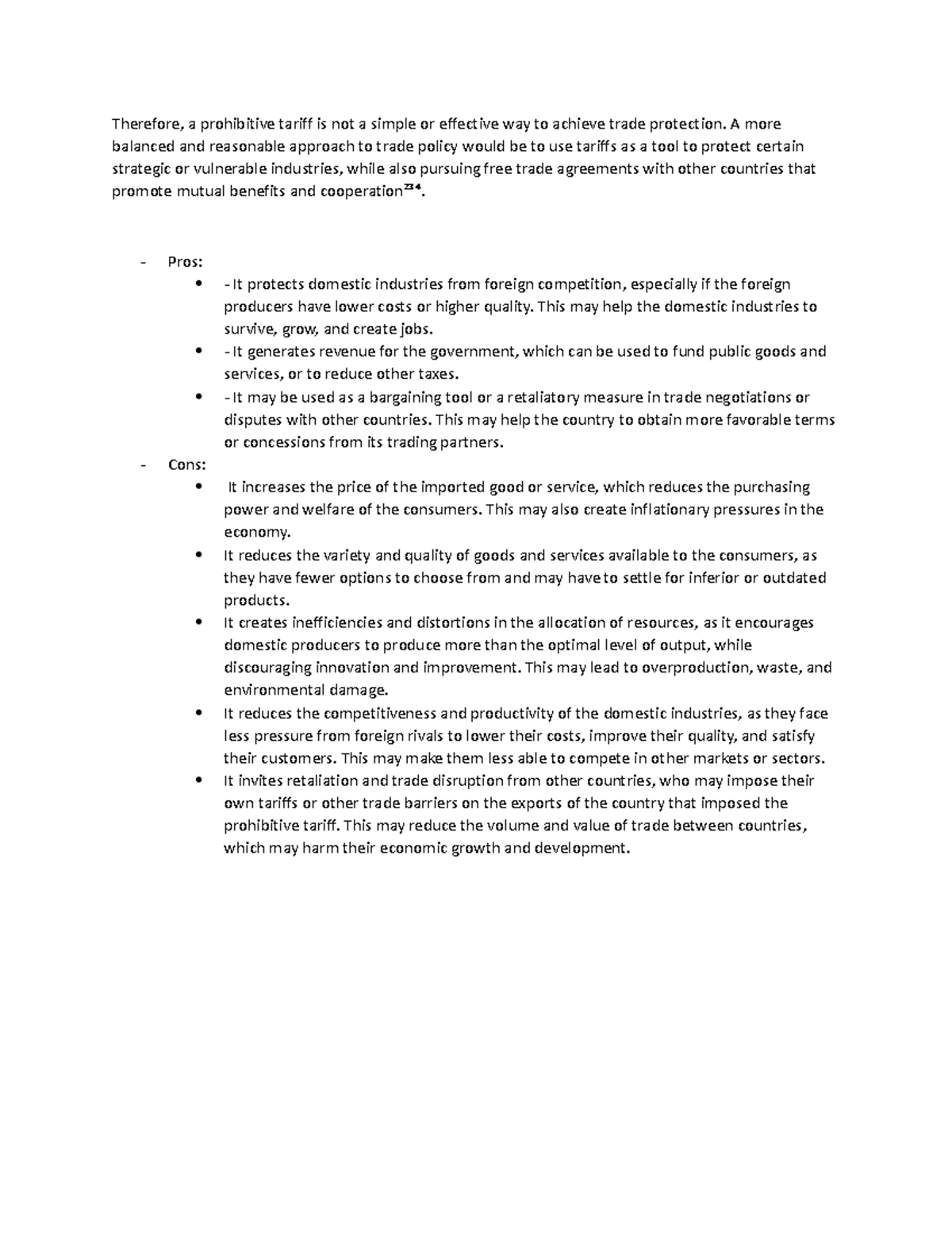 Tariff and information - Therefore, a prohibitive tariff is not a ...