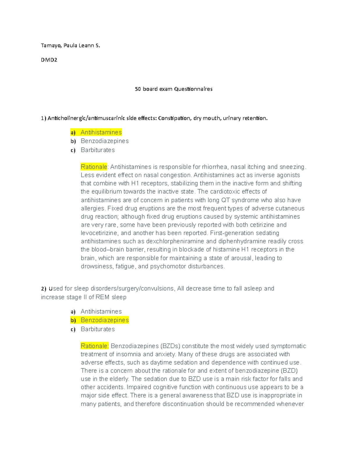 BOARD EXAM QUESTION - Tamayo, Paula Leann S. DMD 50 board exam ...