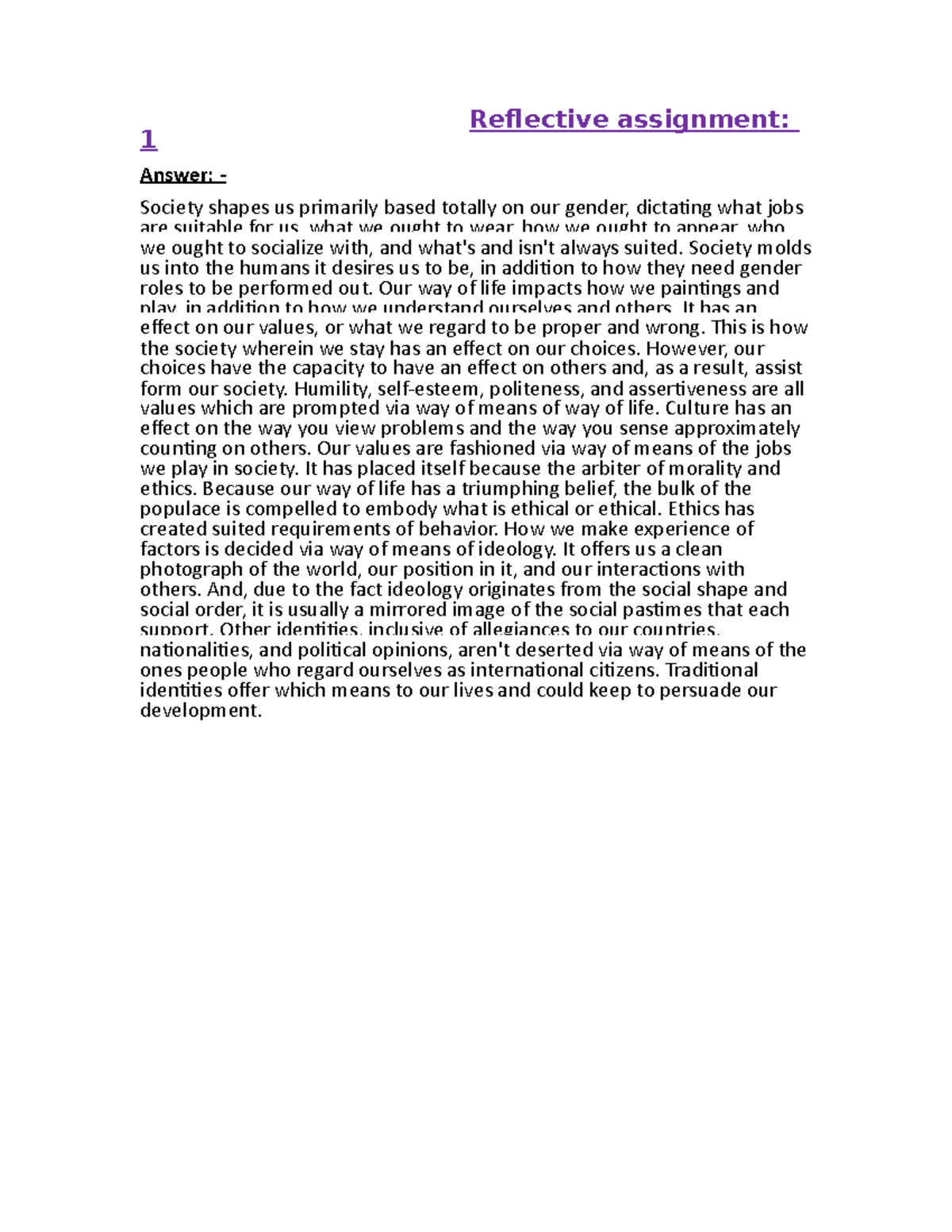 Reflective Assignment #1 (Individual) - Reflective assignment: 1 Answer ...