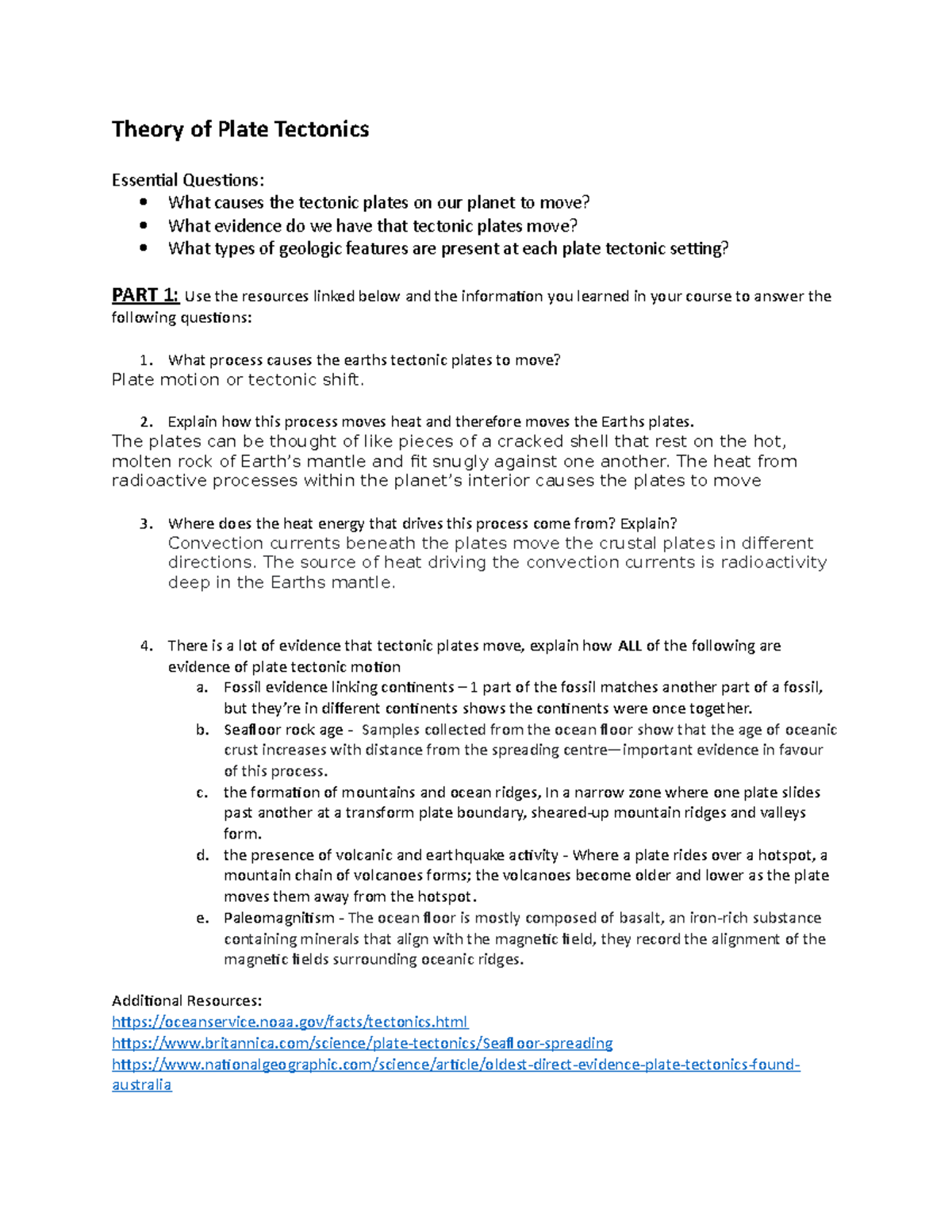 Plate tectonics theory project Student - Theory of Plate Tectonics ...