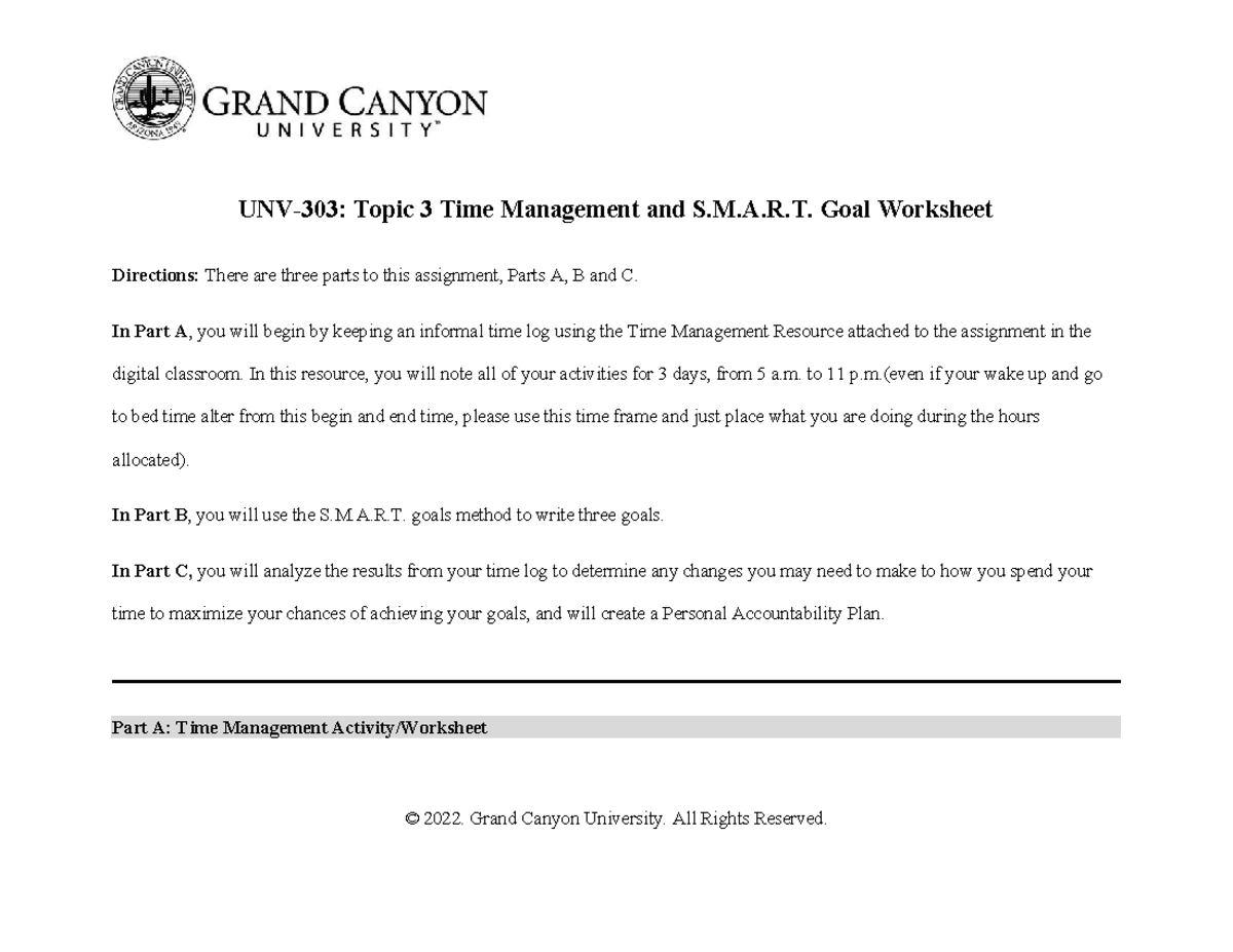 Time Managementand Smartgoals - UNV-303: Topic 3 Time Management and S ...