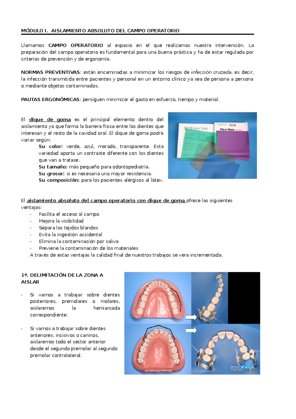 Módulo I - operatoria dental - MÓDULO I. AISLAMIENTO ABSOLUTO DEL CAMPO ...