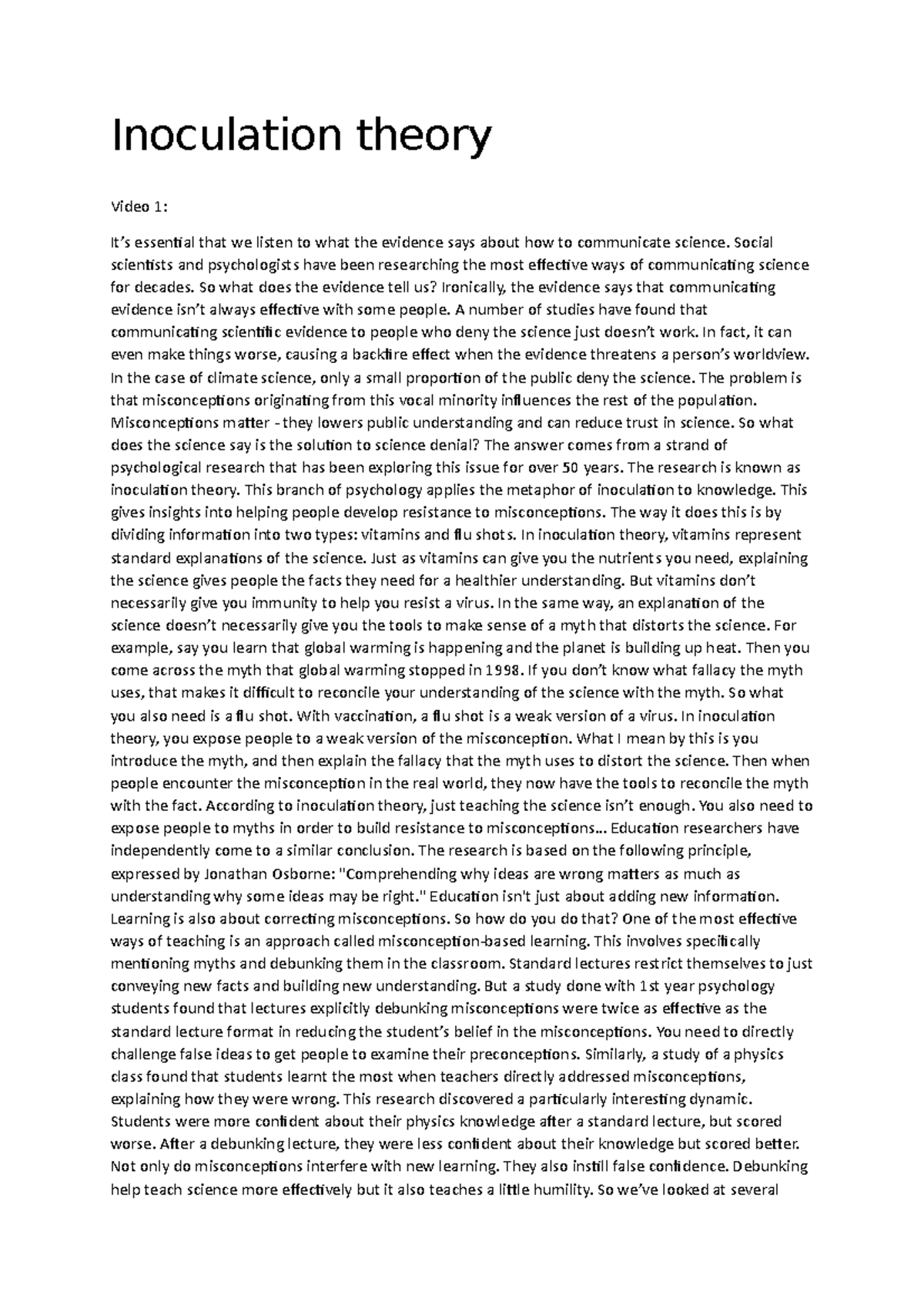 Inoculation theory - uitwerking video - Inoculation theory Video 1: It ...