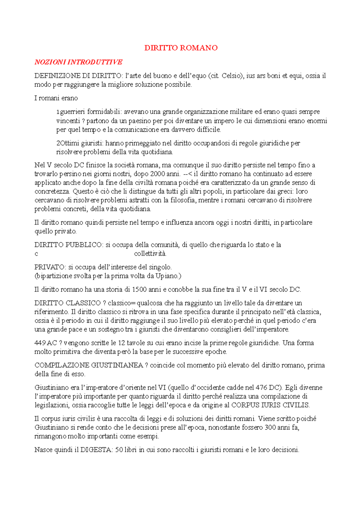 Diritto romano - DIRITTO ROMANO NOZIONI INTRODUTTIVE DEFINIZIONE DI ...