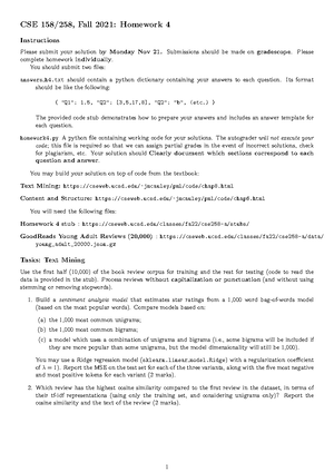 Homework 2 - CSE 158/258, Fall 2022: Homework 2 Instructions Please submit your solution by ...