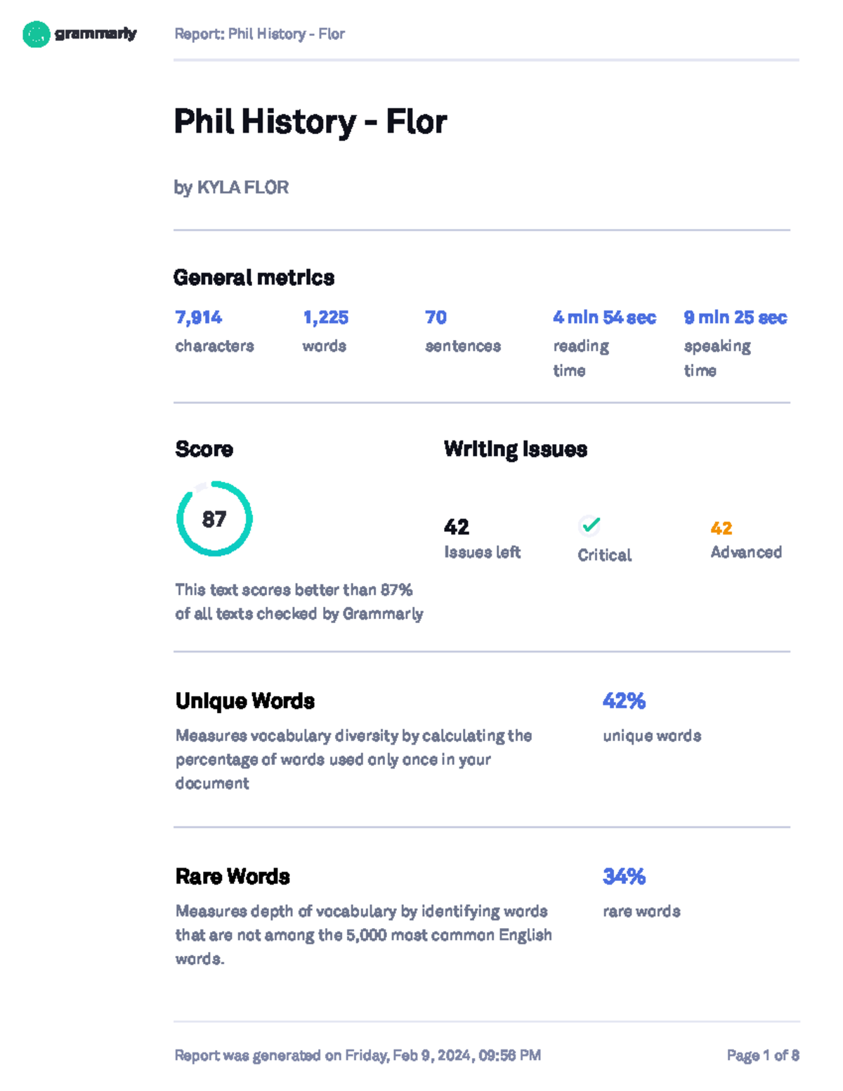 phil history report - Phil History - Flor by KYLA FLOR General metrics ...