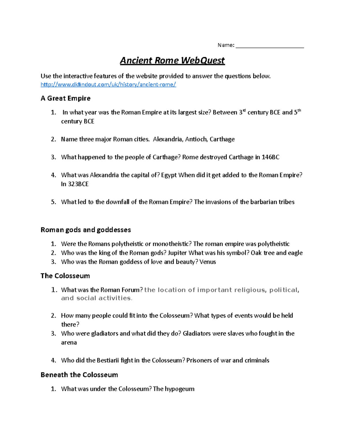 Ancient Rome Interactive Webquest - Name ...