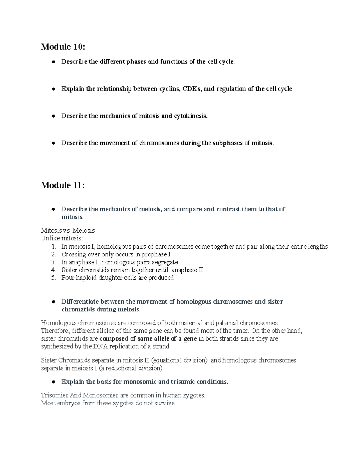 Bio test 4 study stuff - Module 10: Describe the different phases and ...