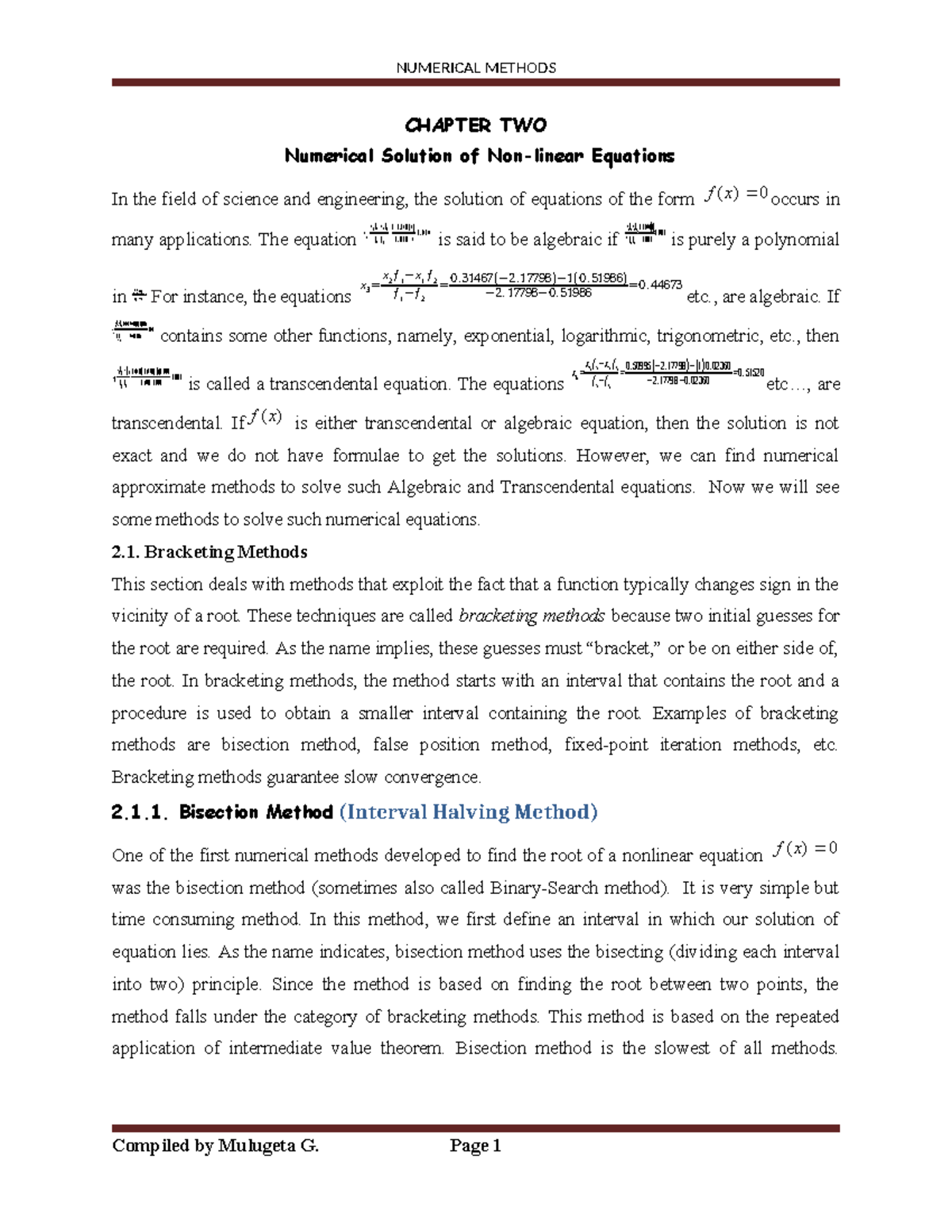 4_580072400181054910 - CHAPTER TWO Numerical Solution of Non-linear ...