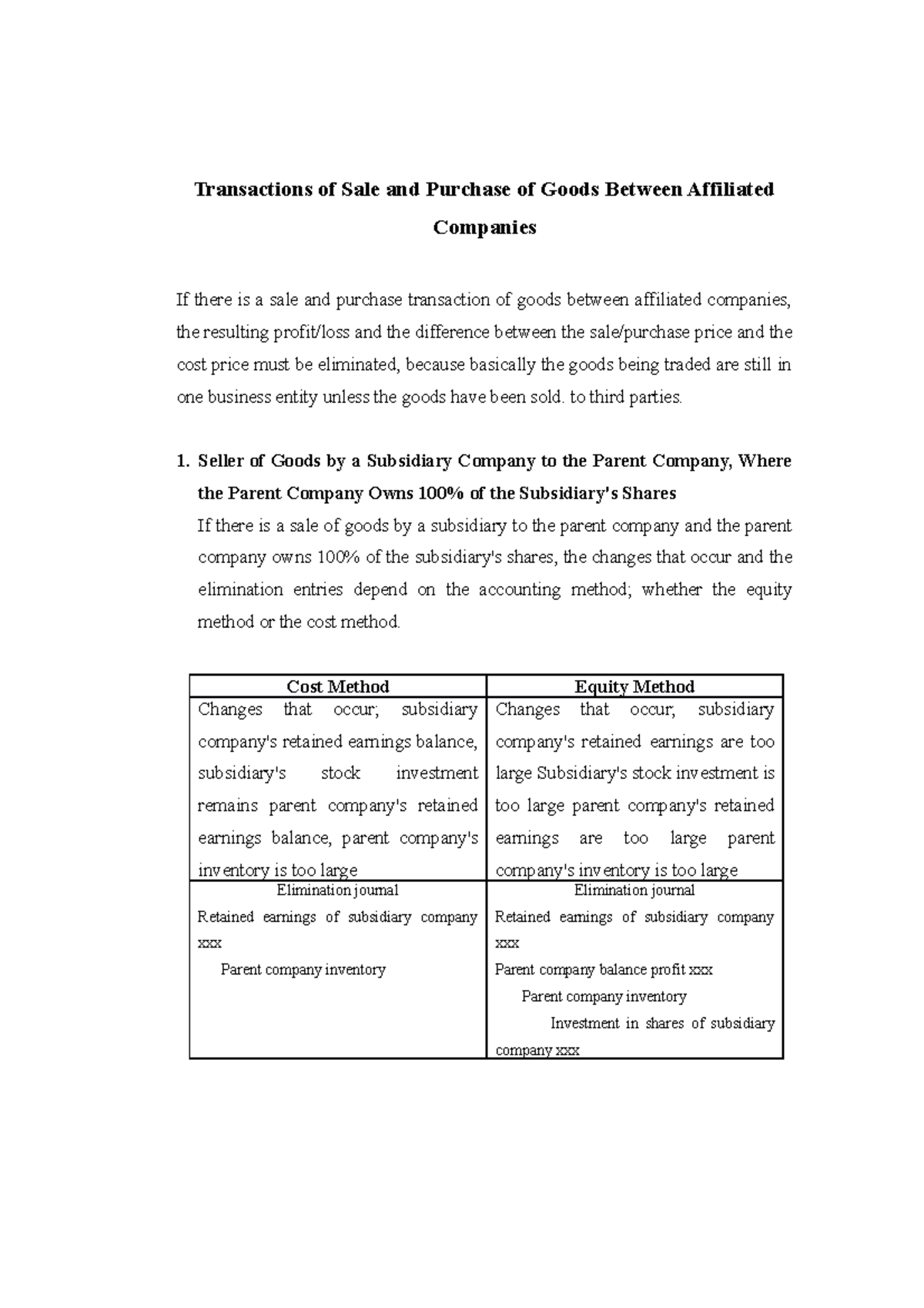 Transactions of Sale and Purchase of Goods Between Affiliated Companies ...
