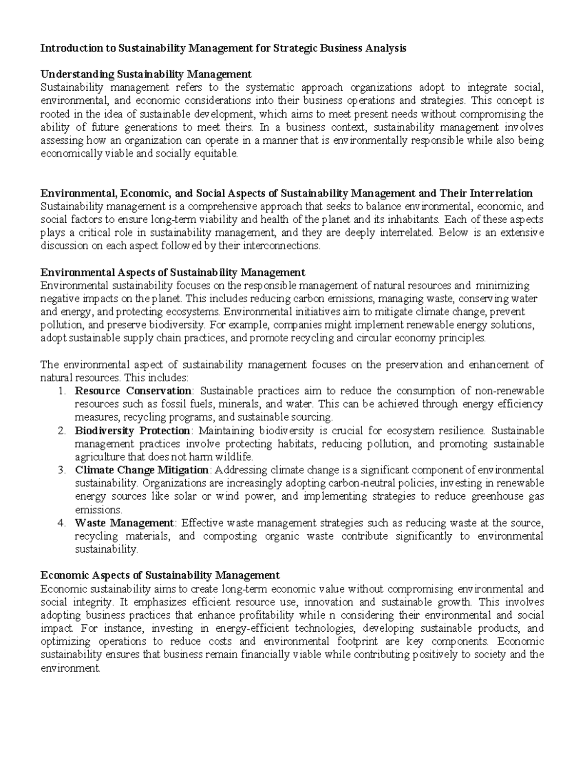 SBA Introduction to Sustainability Management - This concept is rooted ...