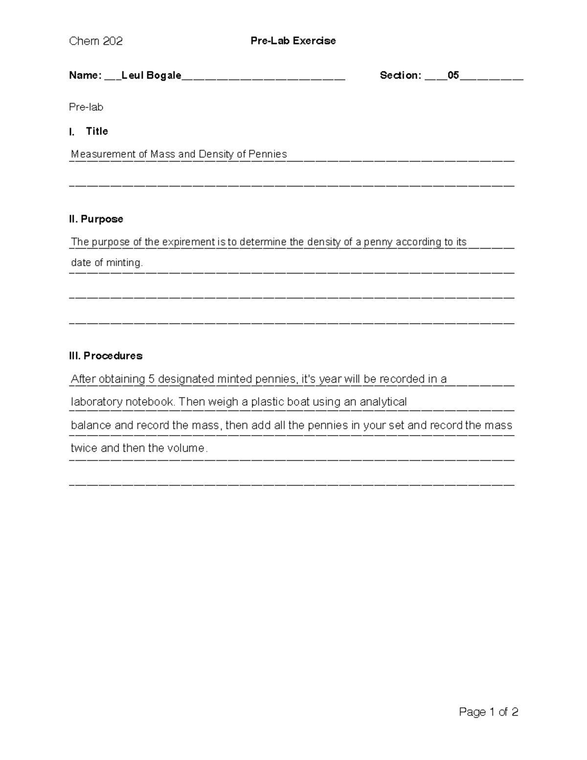 Lab Report: How to Write a Lab Notebook & Pre-lab Worksheet - Chem 202 ...