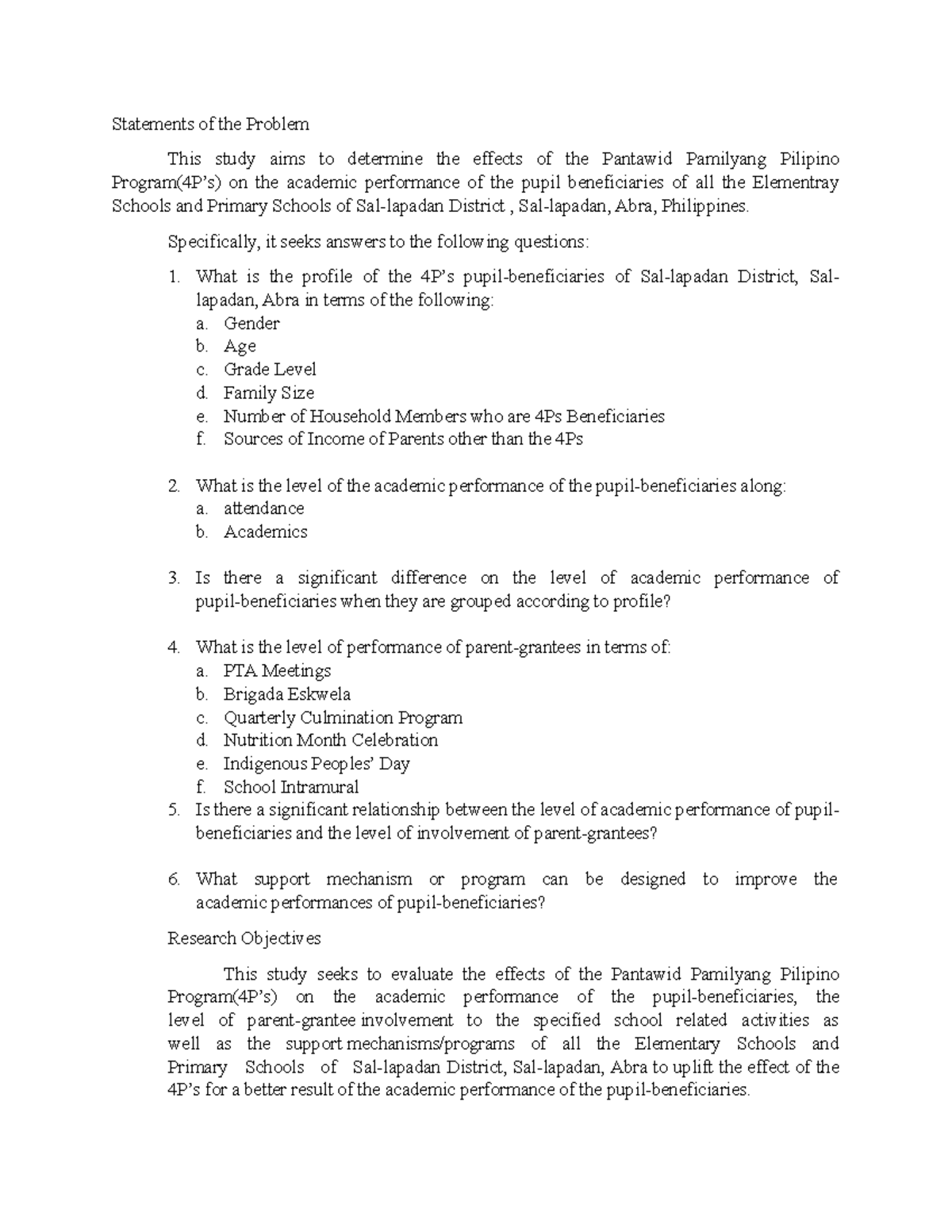 Statements of the Problem - Specifically, it seeks answers to the ...