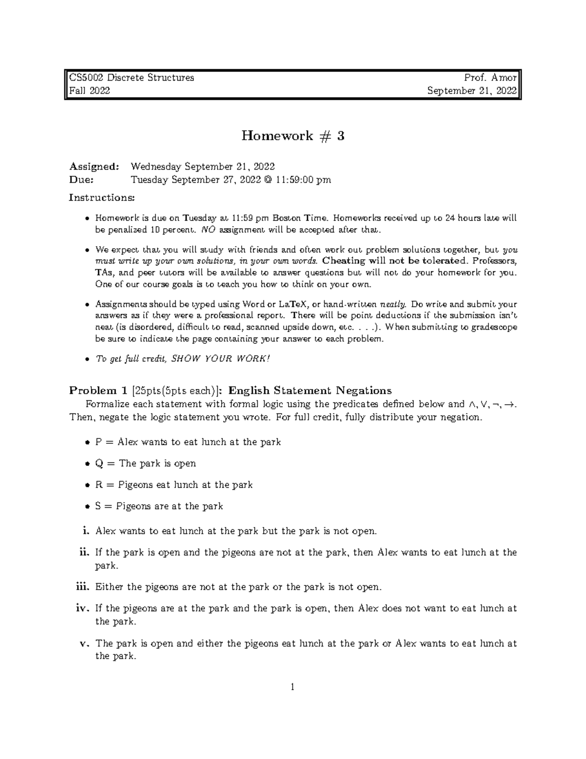 Hw3 - Homework 3 Assignment - CS5002 Discrete Structures Prof. Amor ...
