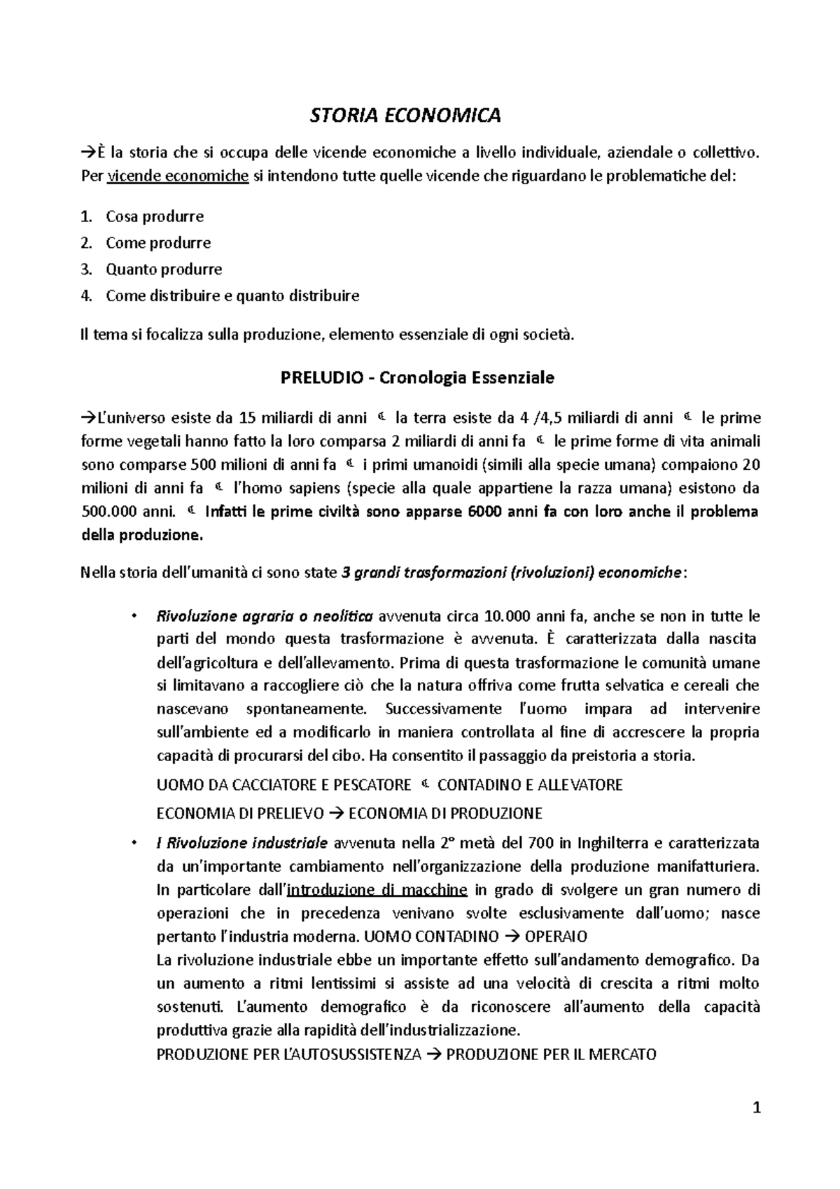 Appunti delle lezioni prof Rinaldi - STORIA ECONOMICA È la storia che ...