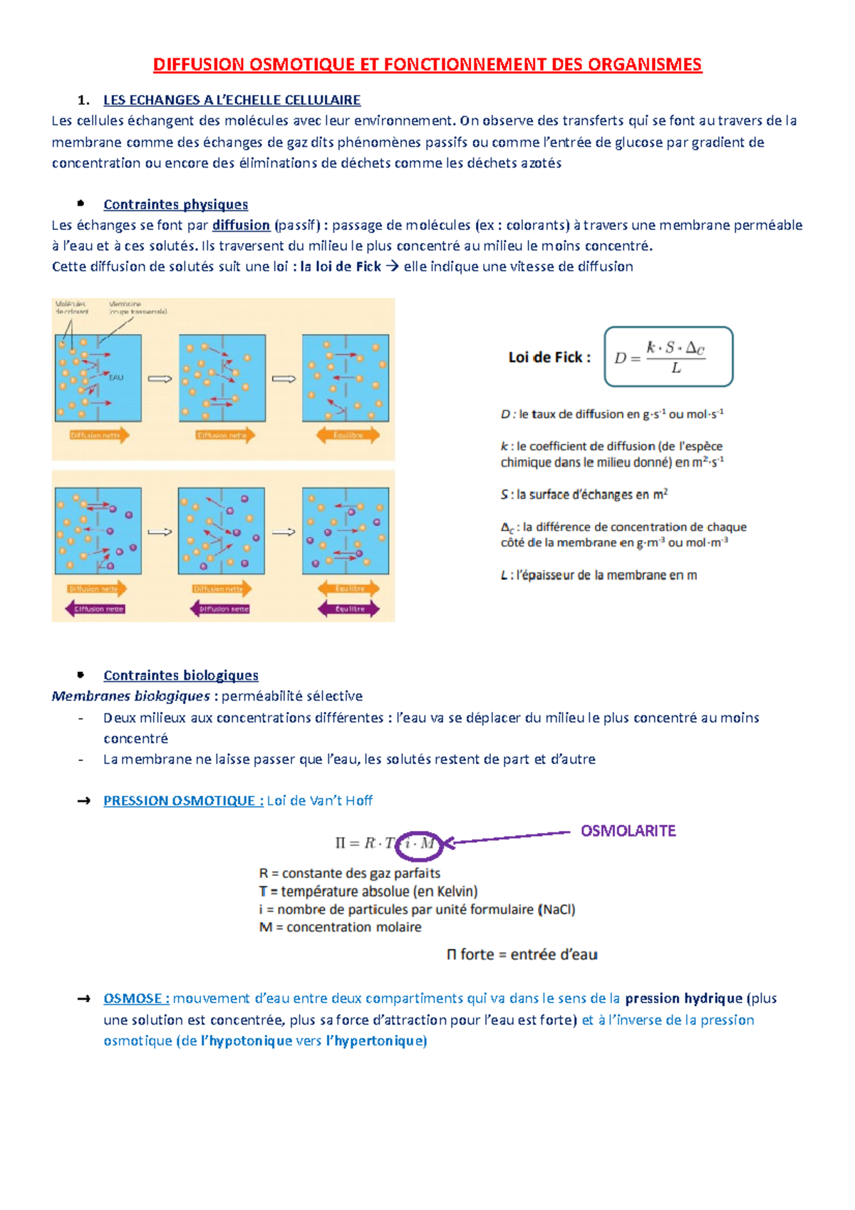 4. Diffusion osmotique et fonctionnement des organismes - Biologie ...