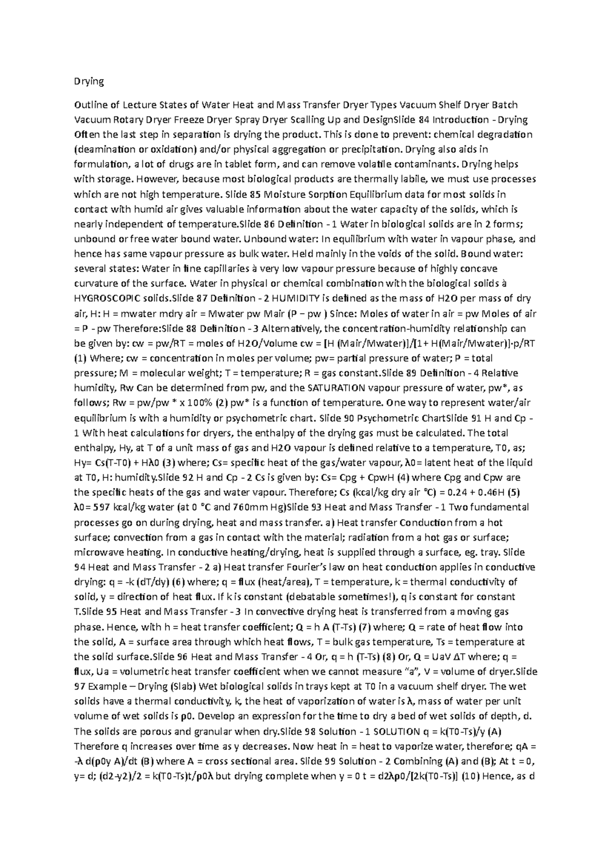Drying - Lecture notes 5 - Drying Outline of Lecture States of Water ...