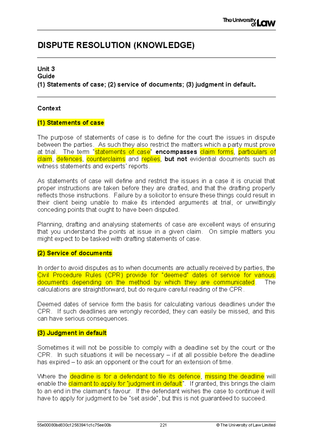 Dispute resolution WS3 guide - DISPUTE RESOLUTION (KNOWLEDGE) Unit 3 ...