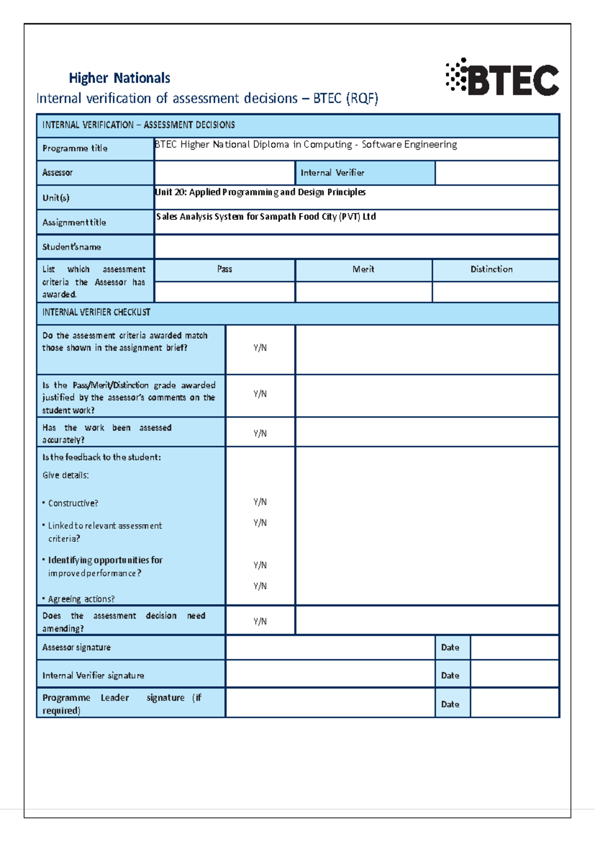 4542-1700542482463-Unit 20 - Applied Programming and Design Principles 2022 - Higher Nationals ...