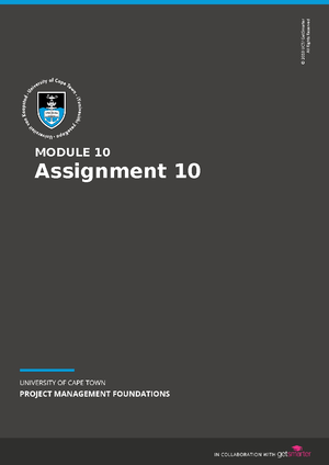 UCT PM Module 4 - Assignment 4 - MODULE 4 Assignment 4 © 2018 UCT/ GetSmarter served Learning ...