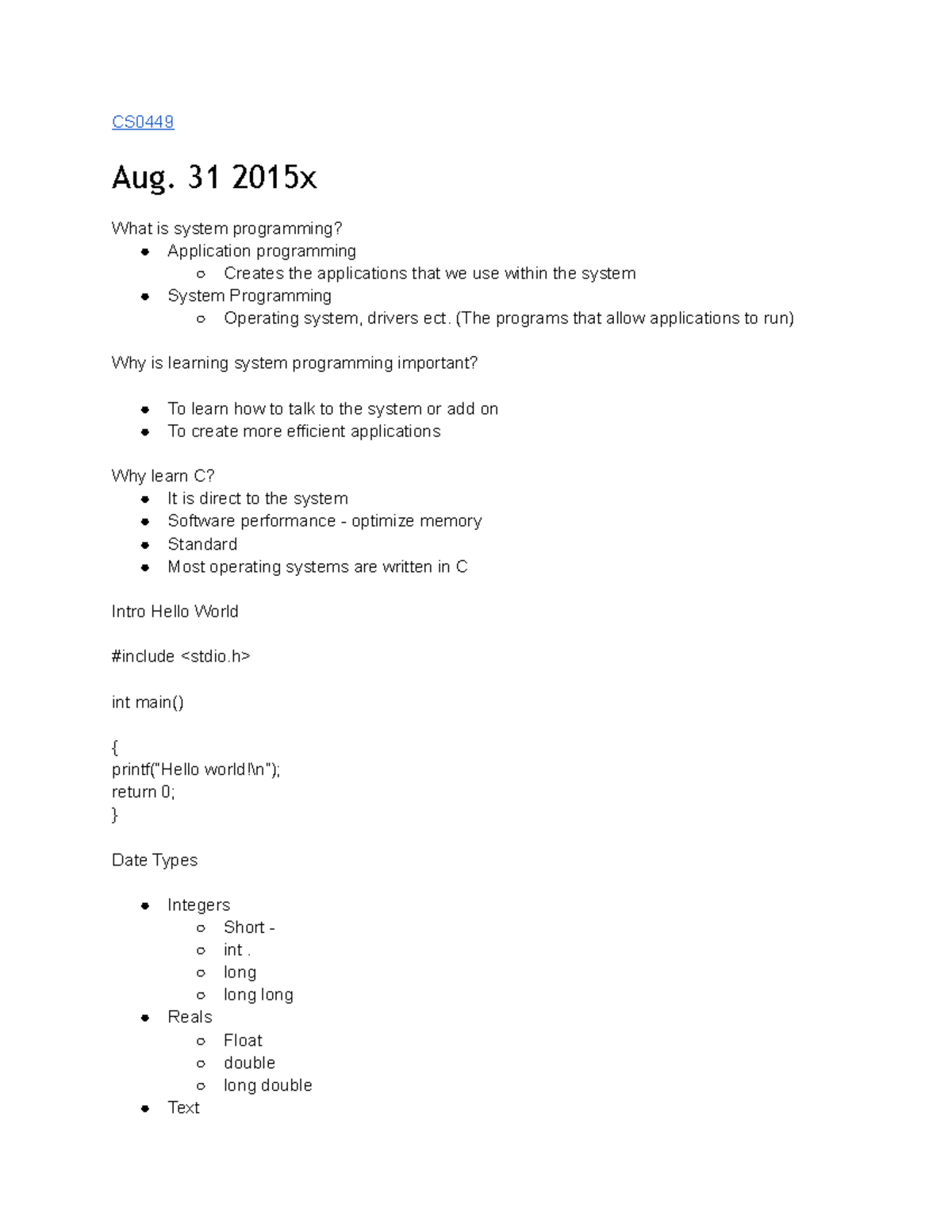 CS0449 - CS Aug. 31 2015x What is system programming? Application ...