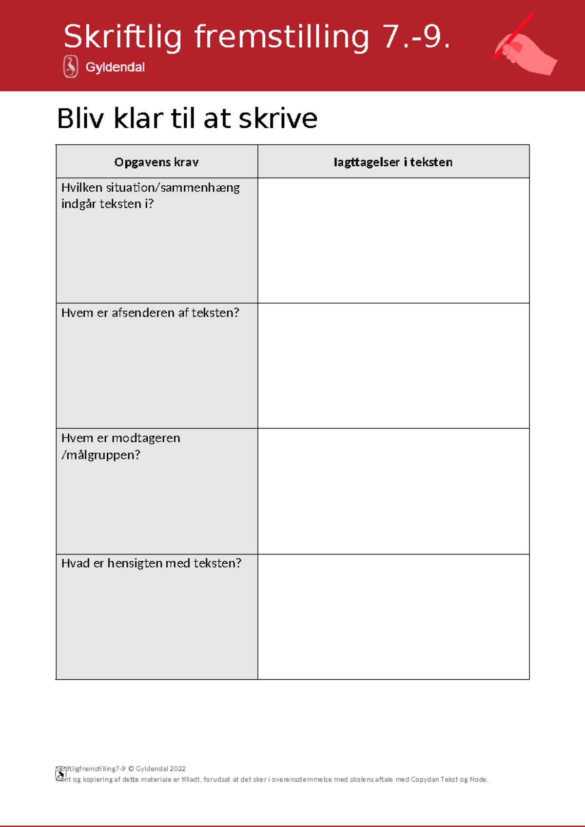 Bliv klar til at skrive - word - Bliv klar til at skrive Opgavens krav Iagttagelser i teksten ...