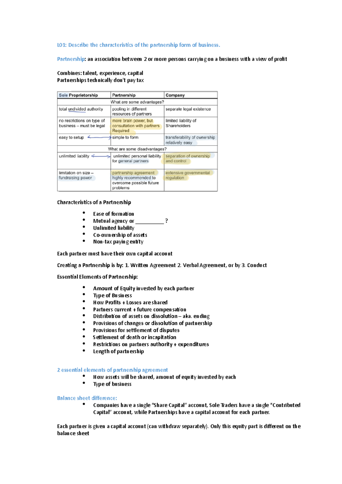 Partnerships notes - L01: Describe the characteristics of the ...