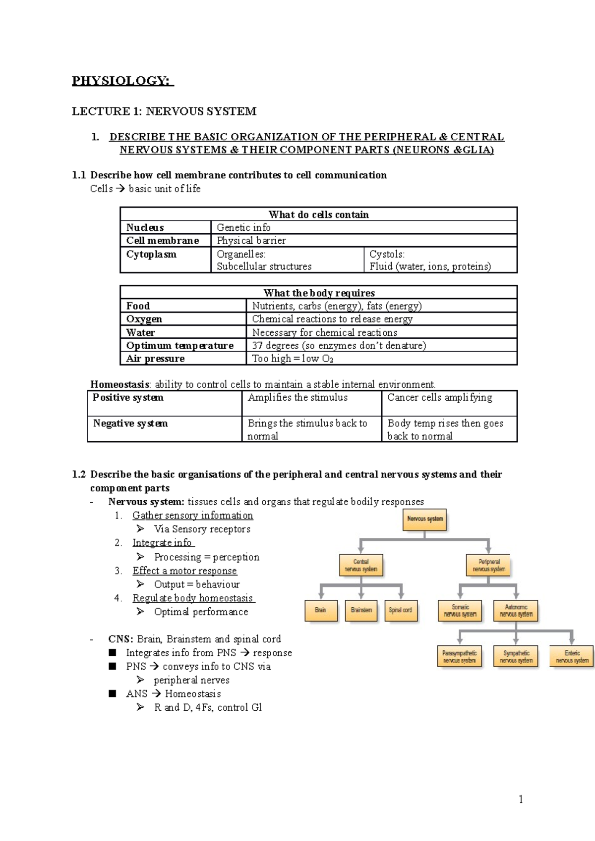 Physiology notes - missing a few lectures - PHYSIOLOGY: LECTURE 1 ...