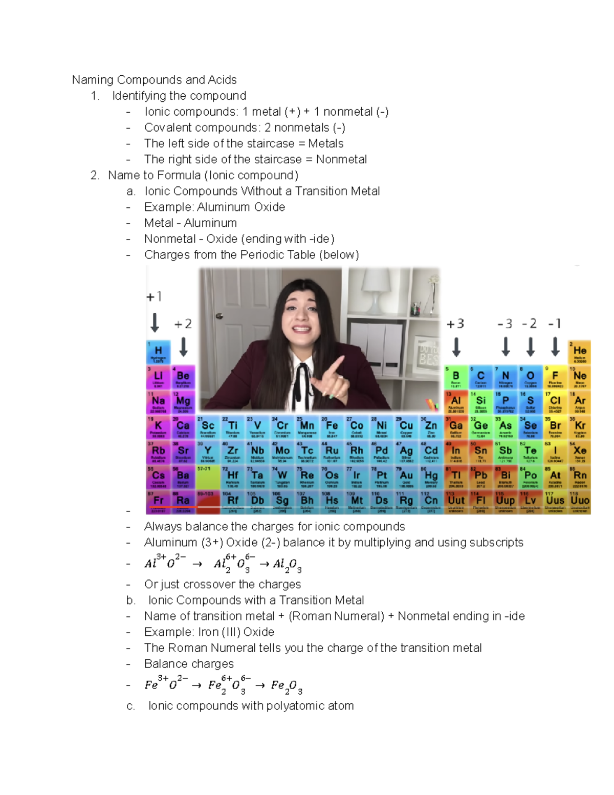 Chem I Notes Naming - Note for self. - Naming Compounds and Acids 1 ...